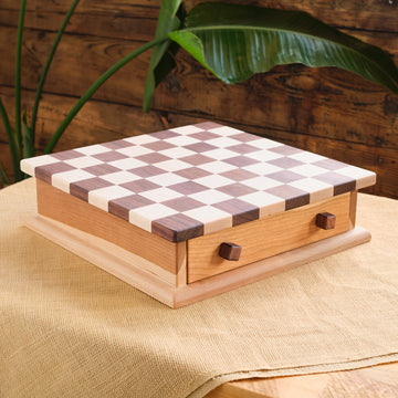 16" x 16" Walnut & Maple Checker Board Set with Drawer and Game Pieces ...
