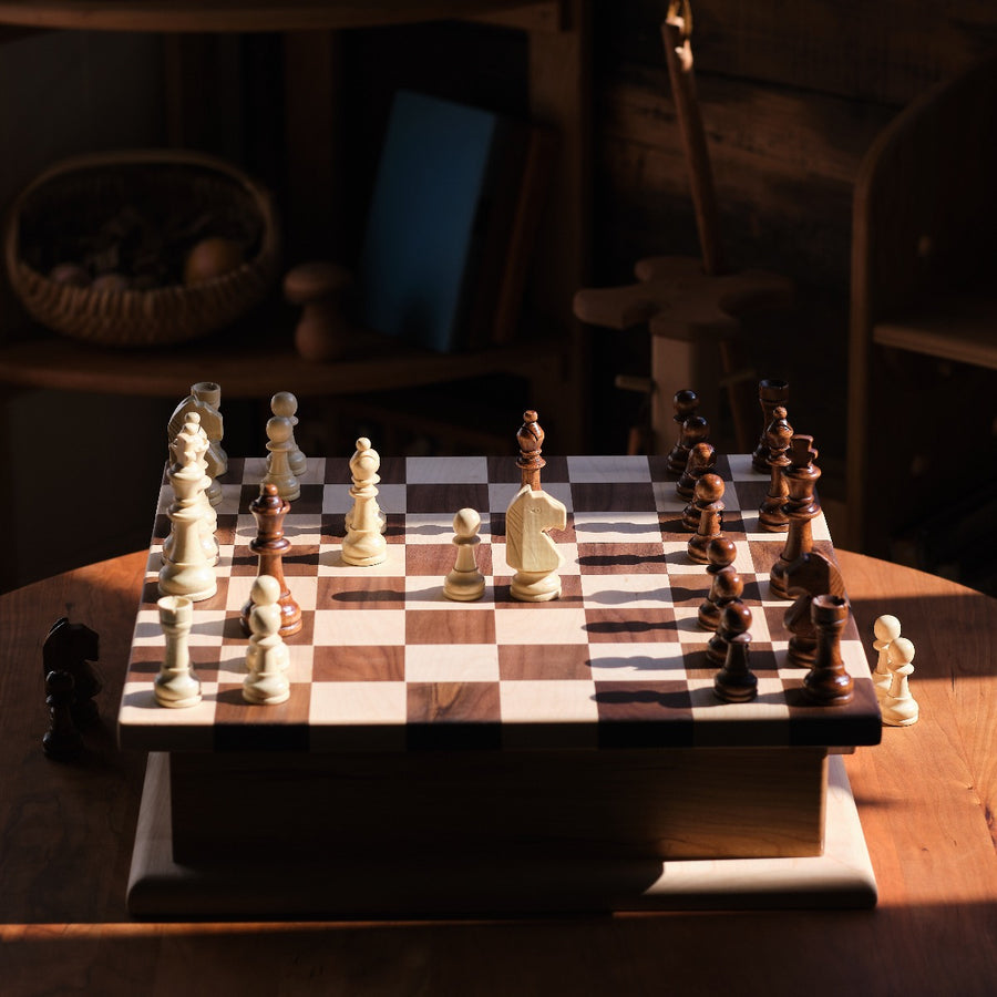 16" x 16" Walnut & Maple Checker Board Set with Drawer and Game Pieces ...