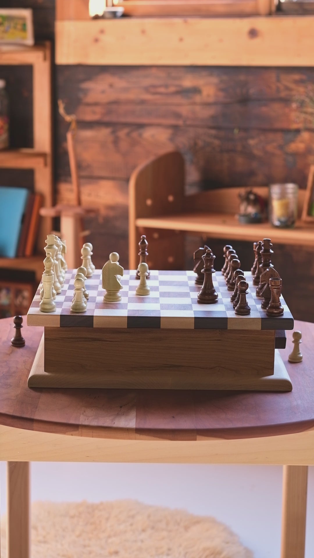 16" x 16" Walnut & Maple Checker Board Set with Drawer and Game Pieces ...